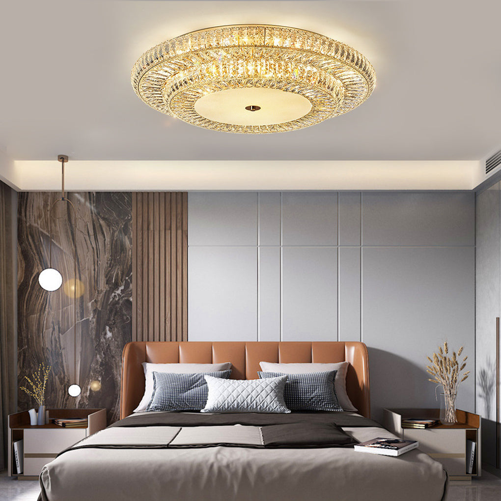 Round Crystal Three Step Dimming Glass Luxury Modern Ceiling Light Fix ...
