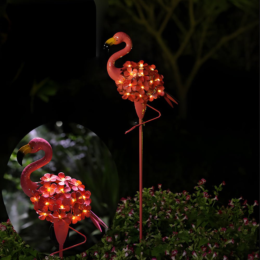 Metal Flamingo Solar Stake LED Lights Pink Outdoor Pathway Lamp 2 Pack ...